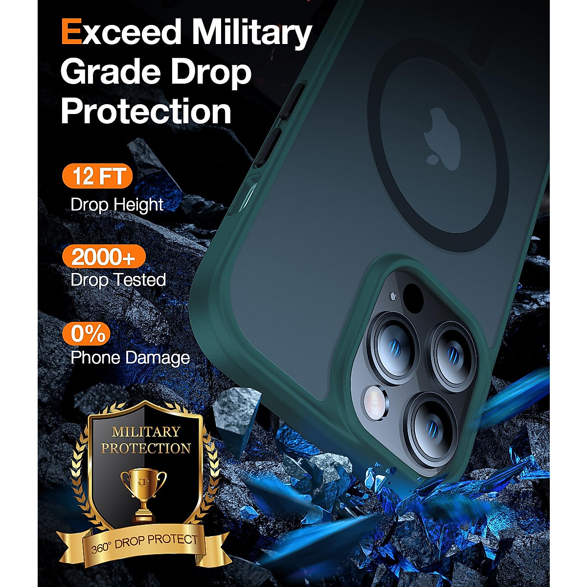 TORRAS Magnetic Guardian Designed for iPhone 14 Pro Max 6.7" Case [Military Grade Drop Tested] [Compatible with MagSafe] Slim Translucent Matte Phone Case, Midnight Green