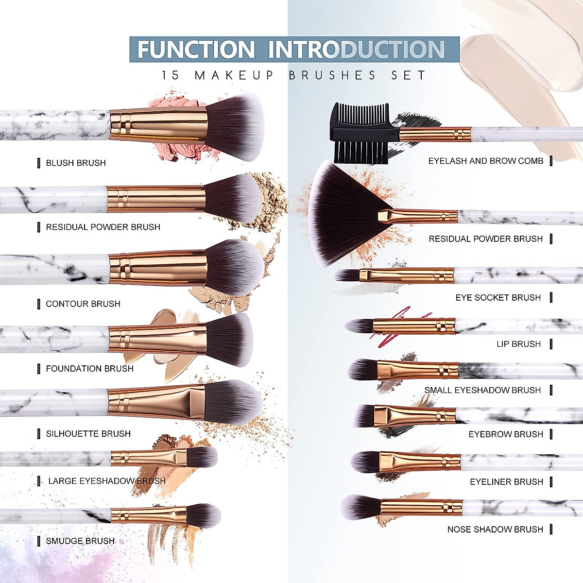 SNSLXH Marble Makeup Brushes with Makeup Bag | Premium Synthetic Foundation Powder Concealers Blending Eye Shadows Face Makeup Brush Set(17 Pcs)