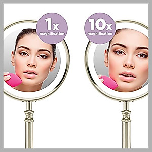 Conair Reflections Double-Sided LED Lighted Tabletop Mount Vanity Makeup Mirror, 1x/10x magnification, Satin Nickel