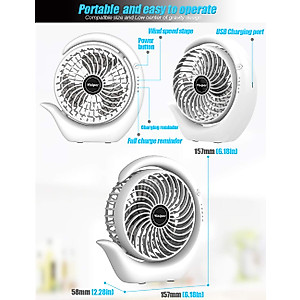 Viniper Portable Rechargeable Fan, Small Desk Fan : 3 Speeds & about 8-24 Hours Longer Working, 180 Rotation, Portable Desktop Fan Small but Mighty, Strong Wind (White, Light Black Blade)6.2 Inch