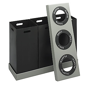 Safco 9798BL Products at-Your-Disposal Triple Recycling Center, Black, Impact and Water Resistant, Three 28 Gallon Bins