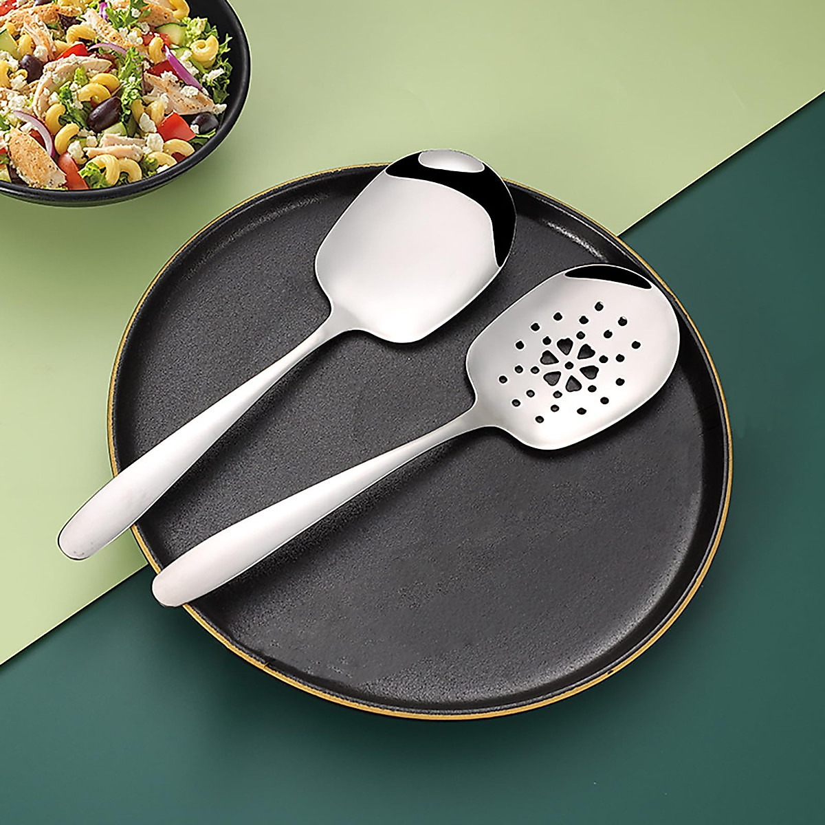 Tomuvpzn X Large Serving Spoons Set, 2 PCS Stainless Steel Serving Spoon, Large Serving Spoons for Buffet, Stainless Steel Cooking Spoon, Mixing Spoon for Banquet Buffet Restaurant Dishwasher Safe