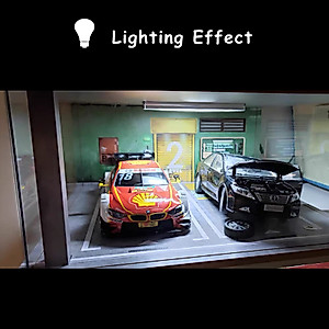 1/18 Scale Model Car Display Case - 1:18 Car Garage Display Case with Clear Acrylic Cover and LED Lighting for Die-Cast Cars, 2 Parkings Green