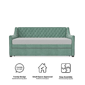 Little Seeds Ambrosia Diamond Tufted Upholstered Design Daybed and Trundle Set, Twin Size Frame, Teal