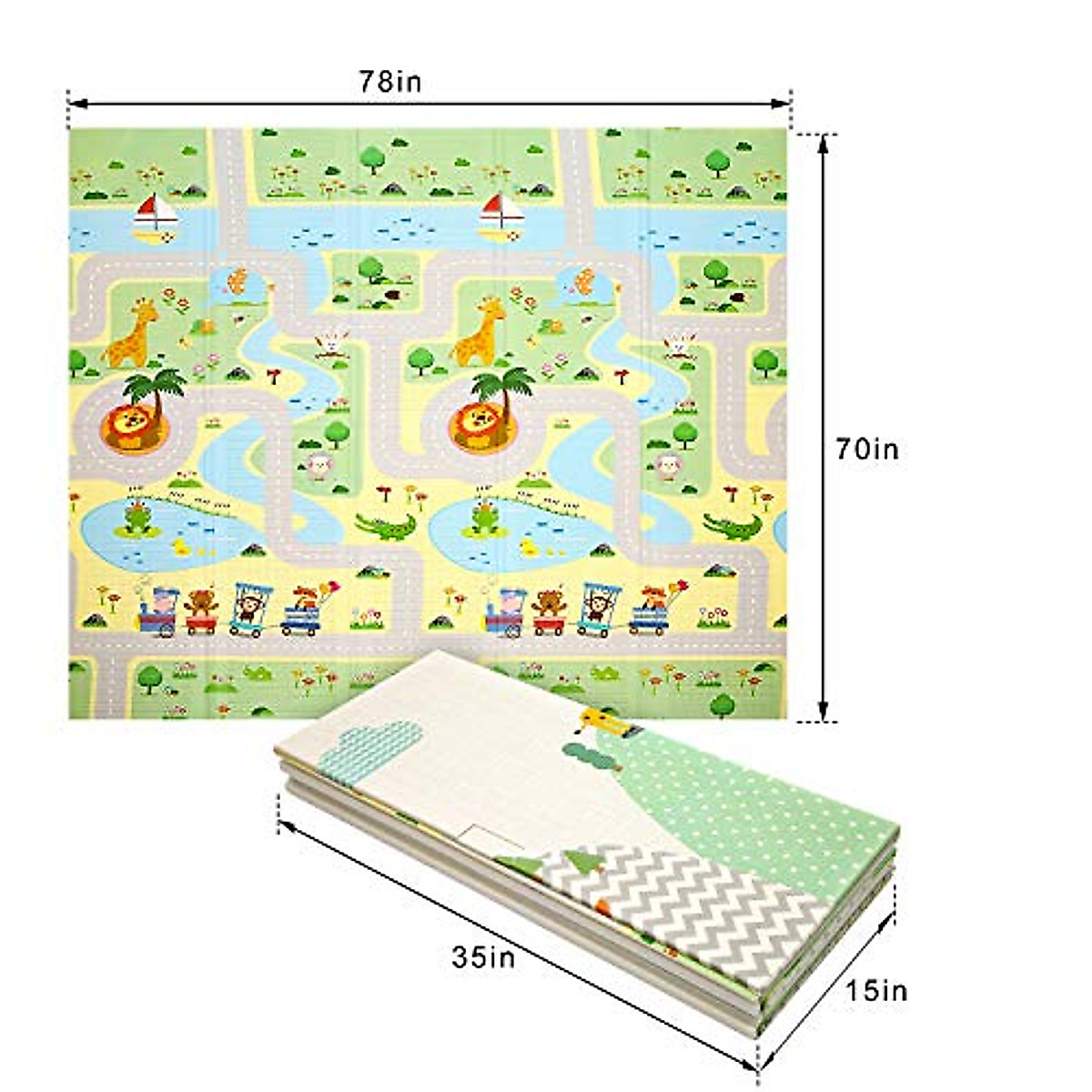 Play Mat, Baby Foldable Play Mat Crawling Mat Extra Large Foam Mat Reversible Baby Crawling Mat Non Toxic Waterproof for Infants Toddlers Thicker