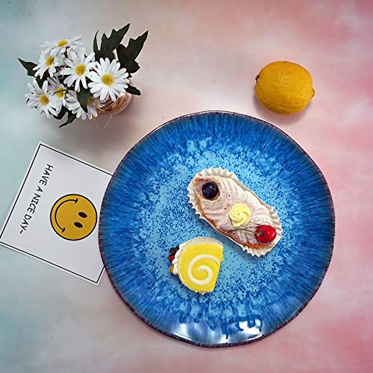 Topmela Melamine Dinner Plate Plastic Bread Butter Plates Set of 6 Pcs 11 inch Lightweight Shatter Proof Chip Resistant Dishwasher Safe Not Microware Not Oven(Light Blue)