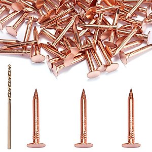 Copper Roofing Nail Set - 60 Pcs 1-Inch Copper Nails & 1/16 Inch Drill Bit, C11000 99.95% Pure Copper Nails for Roof Repair,Roof Flashing, Tree Maintenance, Stump Removal, and DIY Project