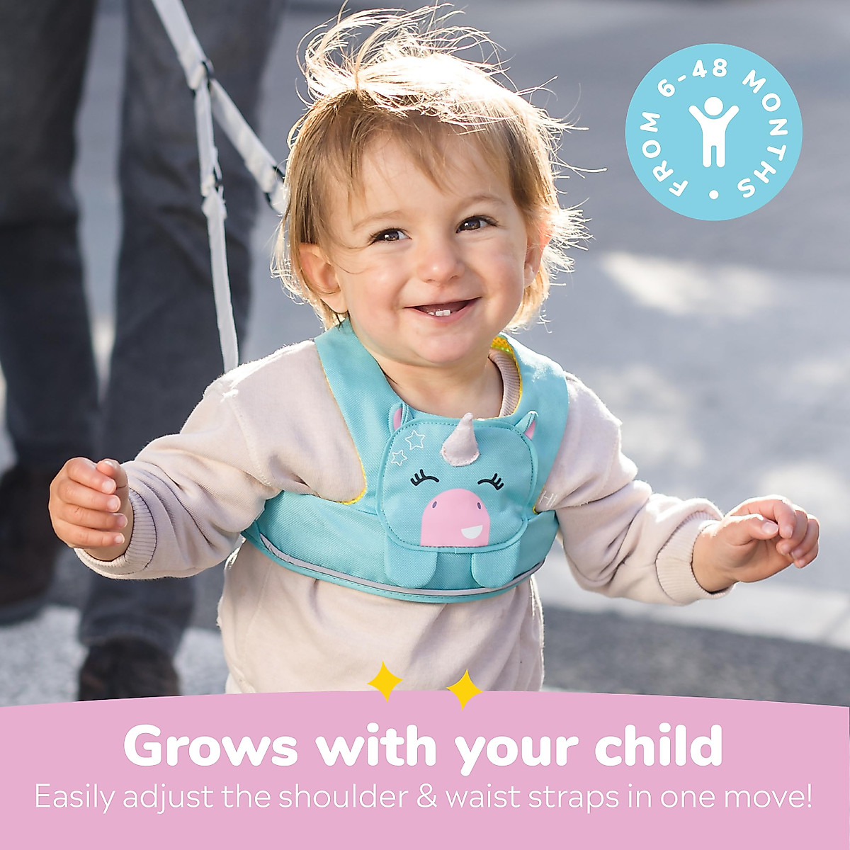 Trunki Toddler Leash - Fuss Free Toddler Walking Reins & Kids Safety Harness | Baby Leash for Kids – UNA Unicorn (Turquoise)