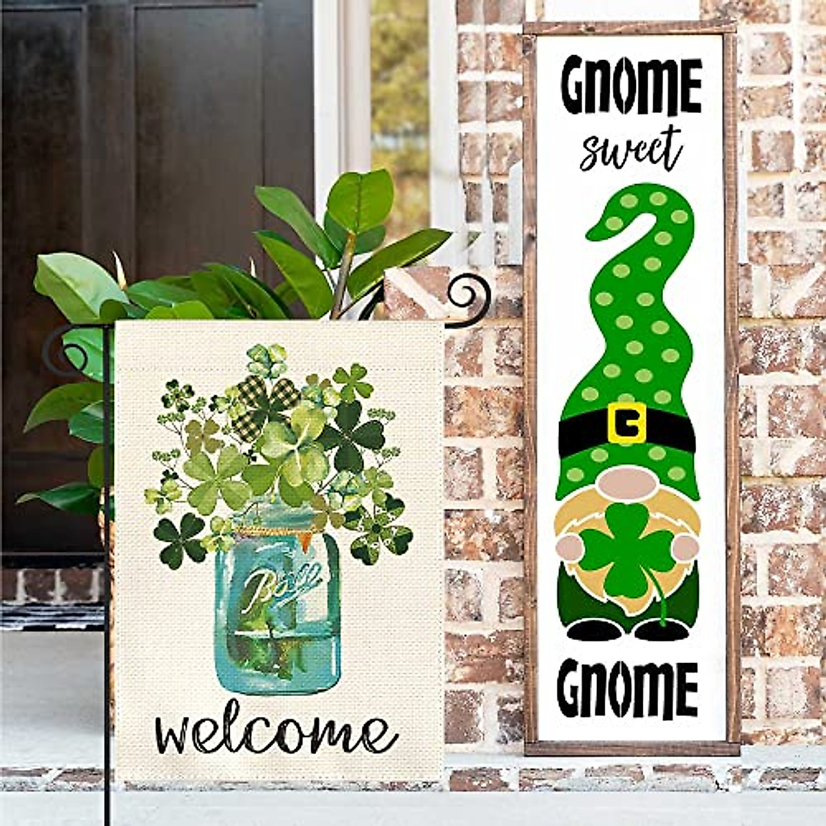 AVOIN colorlife Welcome Watercolor Lucky Clover St Patricks Day Garden Flag Double Sided, Shamrock Jar Yard Outdoor Flag 12x18 Inch