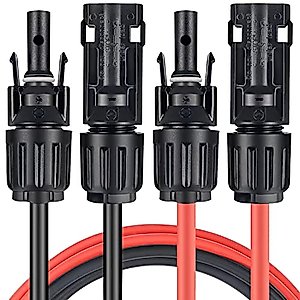 Solar Extension Cable Aimyzii 1 Pair(10Ft Red + 10Ft Black) 10AWG(6mm²) Solar Panel Cable MC4 Extension Cable with Female and Male Connectors