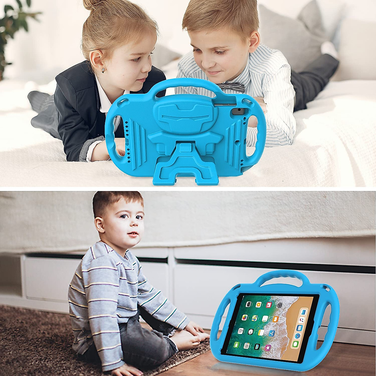 AVAWO Kids Case for 9.7" iPad 6th Generation Kids Case, iPad 5th Generation Case, iPad Air 2 Case - with Shoulder Strap, Shockproof Handle Stand Cover for iPad 9.7" 2017(5th Gen) 2018 (6th Gen)-Blue