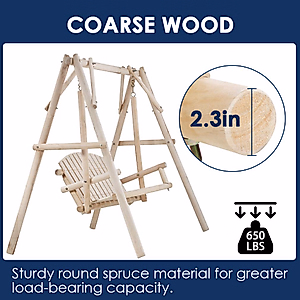 67 Inch Log Swing Stand Porch Set Wood Bench Swing Stand A-Frame Patio Furniture Swing Chair Outdoor Rustic Curved Garden Swing Yard Play