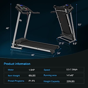 Treadmill with Incline, 2.5HP Foldable Treadmill for Home Office Small Space Portable Walking Treadmill 265 Lbs with 15 Preset PROG, LED Display, Speaker and Cup Holder
