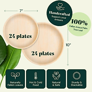 Chic Leaf Palm Leaf Plates Like Bamboo Plates Disposable Compostable and Biodegradable - Wedding, Parties, and Events (48, 10'' + 7'' Party Pack)