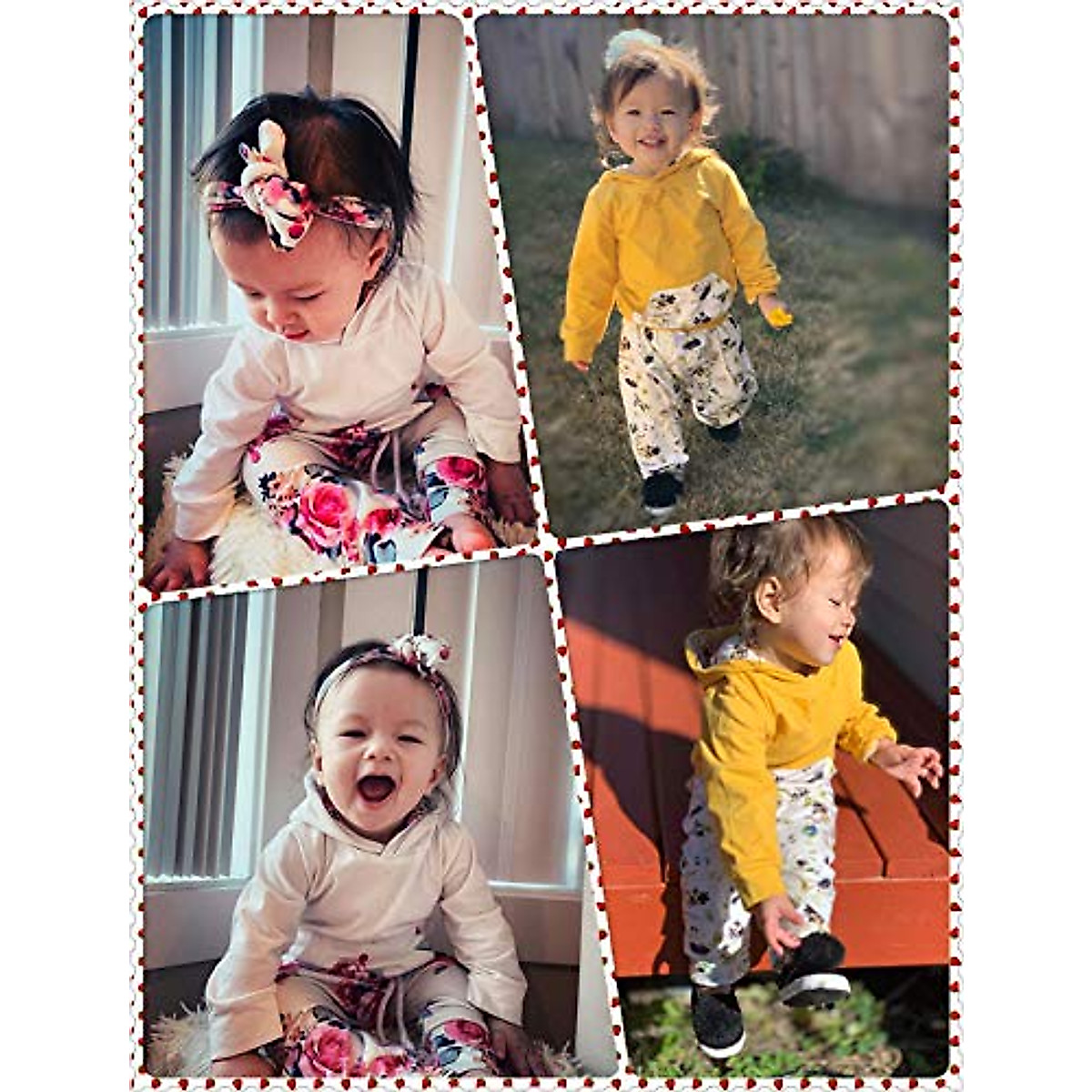 CETEPY Baby Girl Clothes Outfits Newborn Infant Long Sleeve Hoodie + Pants + Headbands White Flower 6-12 Months/80cm