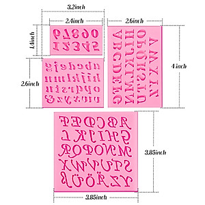 4 Pieces Christmas Letters Silicone Mold Number Silicone Mold Uppercase Letters Silicone Fondant Mold Lowercase Letters Chocolate Mold Handmade Soap Mold Biscuit Ice Cube Tray for Desserts (Pink)