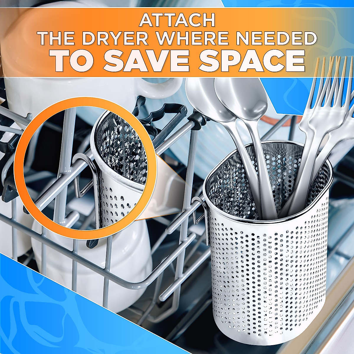 Chopsticks Holder Dishwasher Cutlery Rack - Oval Cutlery Drainer Basket for Kitchen Sink Dishwasher Rack - Stainless Steel Utensil Container for Dishwasher - Cutlery Caddy Silverware Drying Rack