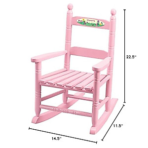 Fox Valley Traders Personalized Childrens Rocking Chair, Features Classic Rocker Design and Hardwood Construction, Pink Finish with Flowers & Buterflies Design