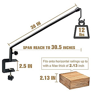 Tuohours 38 Inch Extended Reach Deck Hook Hanger for Railing, Heavy Duty Outdoor Plant Hook Holder for Hanging Bird Feeder Flower Basket Planter or Lanterns, 2 Packs