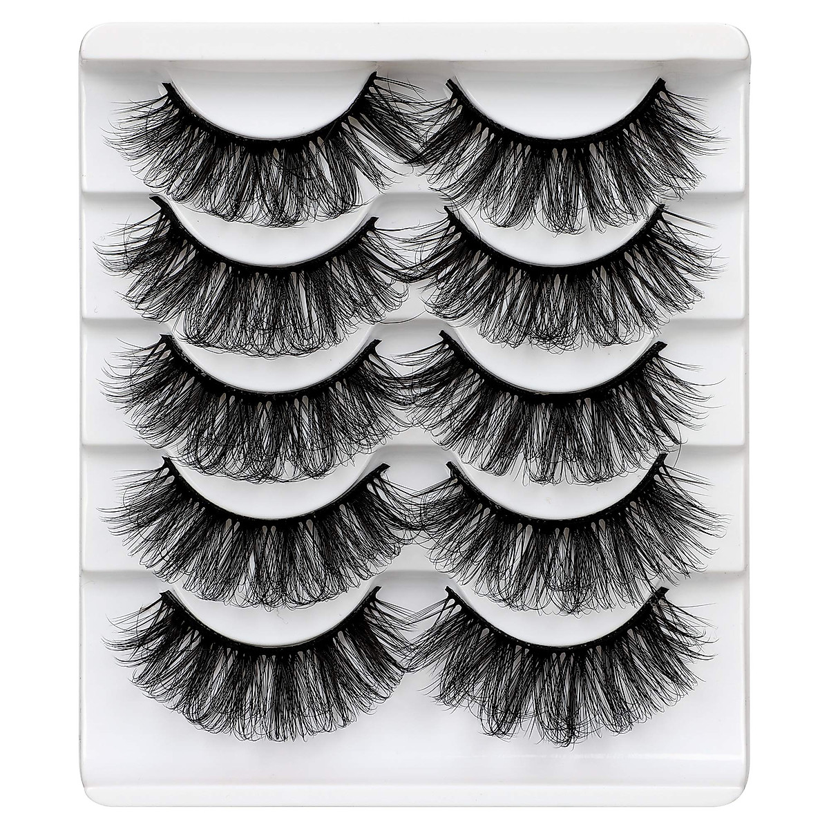 ALICROWN Mink Lashes Faux Wispy Natural Volume Lashes Pack 5D Fluffy Crossed False Eyelashes Full Handmade 5 Pairs Lashes