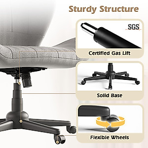 ZZW Cross Legged Chair Armless Office Chair with Wheels Wide Desk Chair with Tall Back Comfy Vanity Chair with Stress Relief Curved Design Seat Criss Cross Chair for Bedroom & Office & Home (Gray)