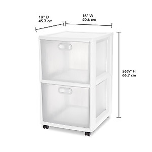 Sterilite 36208002 Ultra 2 Drawer Cart, White Frame & Clear Textured Drawers w/ Handles & Black Casters, 2-Pack