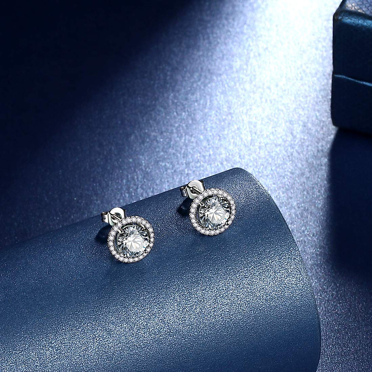 beautlace April Birthstone Necklaces/Stud Earrings/Rings/Bracelets Set Silver Plated Round Shape Jewelry Sets White Birthstone Jewelry Birthday Gifts for Men and Women KS0019W