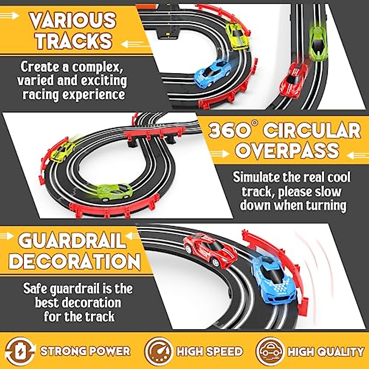 EsiPlay Slot Car Race Track Sets, Electric Boys Toys Race Car Track with 4 Slot Cars, 2 Controllers, Lap Counter, Dual Racing Game Circular Overpass Track, Gifts for Kids Age 3 4 5 6 7 8-12
