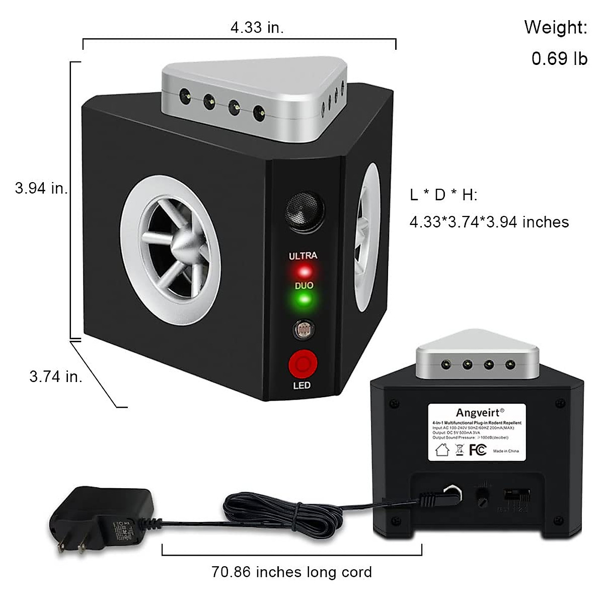 Angveirt Plug-in Rodent Reducer Repellent Ultra Sonic Mouse Electronic Repellers Mice Repelling Device Rat Pest Deterrent with 12 Strobe Lights for RV Garage Indoor