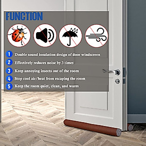 Under Door Draft Stopper 37" Cuttable and Washable,Draft Stopper for Bottom of Door,Twin Door Draft Stopper,Energy Saving Weather Stripping Door Seal Reduce Noise Adjustable Door Stoppers (Brown)