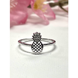 PERFECTJEWELZ Tropical Pineapple CZ Ring 925 Sterling Silver 11mm Size 8
