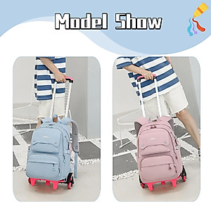 LANSHIYA Solid Color Girls Rolling Backpack with Wheels Schoolbag Elementary School Student Trolley Daypack Outdoor Travel bag