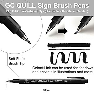 GC QUILL Sign Brush Pens - 16 Colors Sign Pens Calligraphy Set with Fude Sign Brush Tips for Hand Lettering, Calligraphy, Drawing, Writing, Journaling GC-SB16