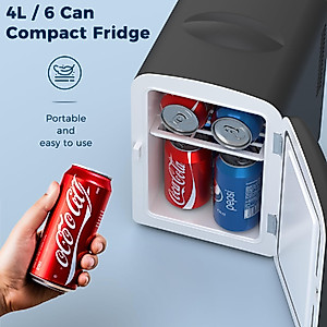 Antarctic Star Compact Refrigerator, Portable Mini Fridge, Skin Care 4L Capacity/6 Cans, for Bedroom, Car, Office & Dorm, Small Cooler for Cosmetics, Beverage and Food, Black