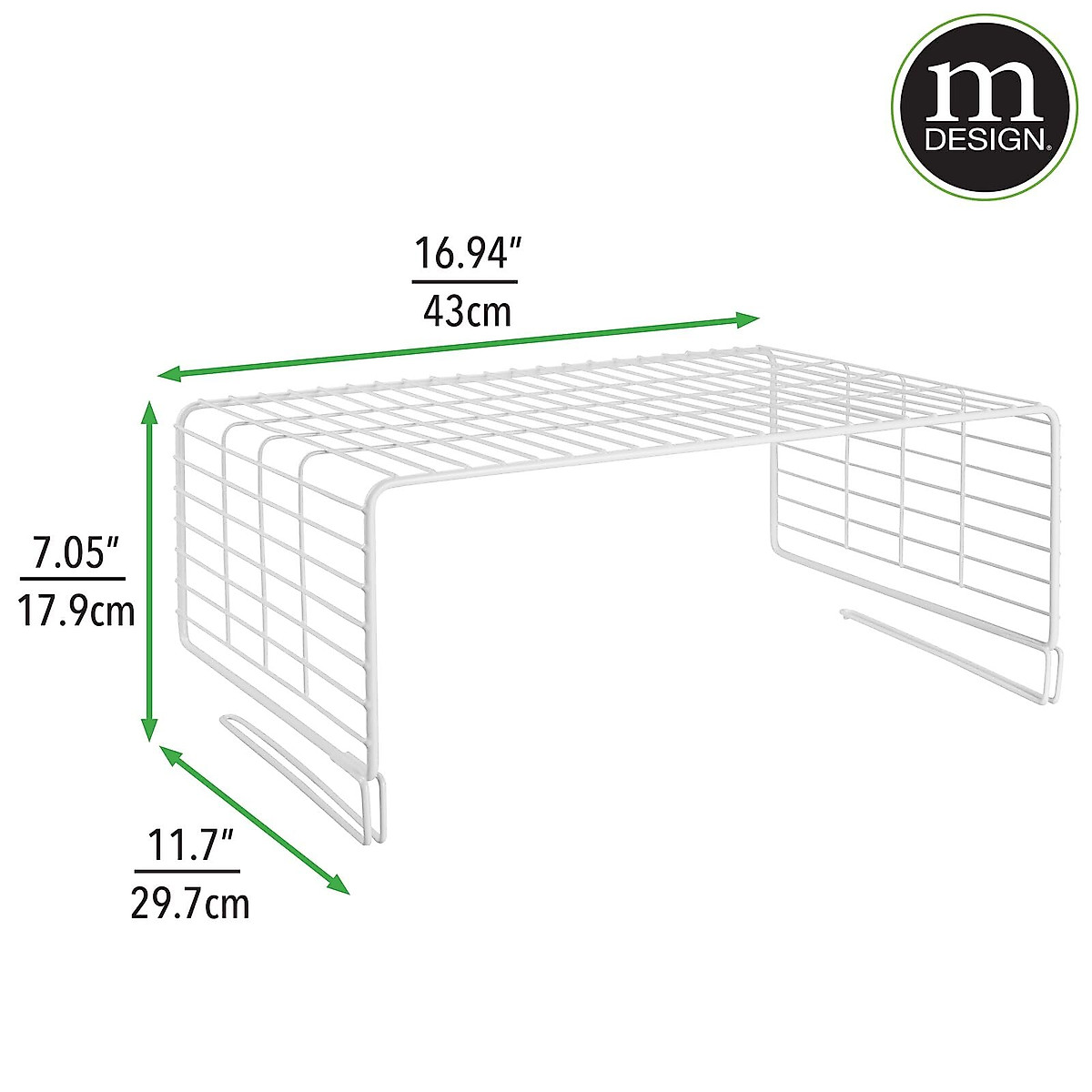 mDesign Modern Versatile Metal Closet, Cabinet Organizer Storage 2-Tier Shelf Divider and Separator for Bedrooms, Bathrooms, Entryways, Hallways, Kitchen Pantry, Office - Easy Install, 2 Pack - White