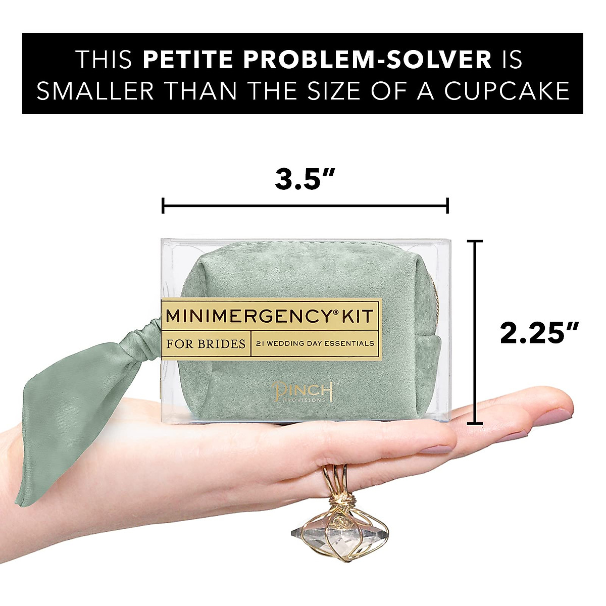 Pinch Provisions Minimergency Kit for Brides, Velvet Sage, Includes 21 Must-Have Emergency Essential Items for Your Big Wedding Day, Compact, Multi-Functional Zipper Pouch, Perfect Survival Kit Gift