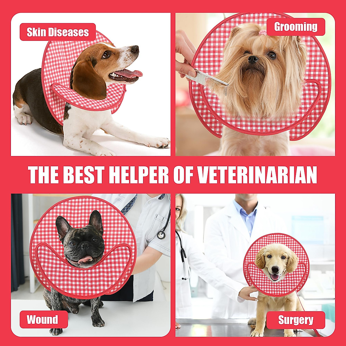 ROYALAY Adjustable Dog Cones for M S Dogs, Soft Cone Collar Recovery Collars to Prevent Pets from Touching Wounds, Unique Chest Fixation, Unbound Neck, Not Block Vision Comfortable for Dogs,S,Red