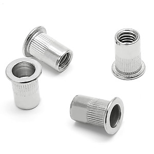 Qjaiune 50PCS 5/16"-18 Stainless Steel Threaded Insert Rivet Nut, 5/16-18UNC Rivnuts Flat Head Rivets, Knurled Nutsert Screws Blind Nut