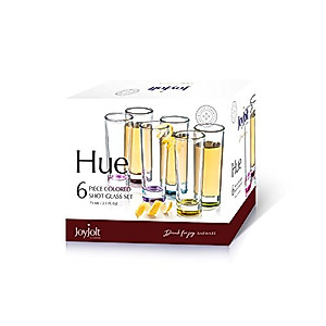 JoyJolt Hue Colored Shot glass Set, 6 Piece Shot Glasses - 2-Ounces.