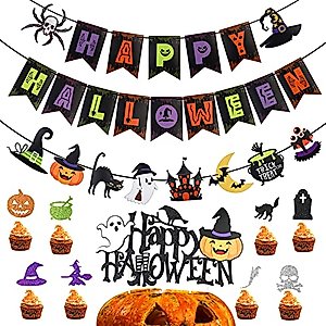 Halloween Banners Party Decoration Supplies, Halloween Burlap Banners, Trick or Treat Hanging Halloween Home Banners, Multicolor Halloween Decoration Banners for Fireplace Wall Porches and Parties