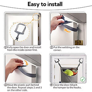 BUSIFA Hanging Laundry Hamper, Over The Door Clothes Hamper With Non-Destructive Hooks For Adjustable Hanging Height, Large-Capacity, Large-Opening Door Hamper For Storing Dirty Laundry(Gray)