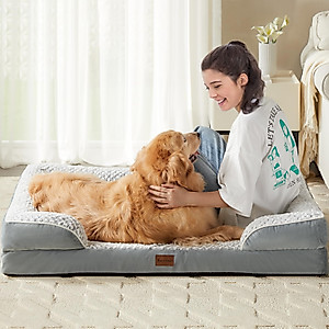 LNSSFFER Orthopedic Dog Beds for Large Dogs,Sofa Bed Extra Dogs. Egg Crate Foam with Removable Washable Pillow Cover,Waterproof Couch Anti-slip Bottom,Pet Bed., Grey