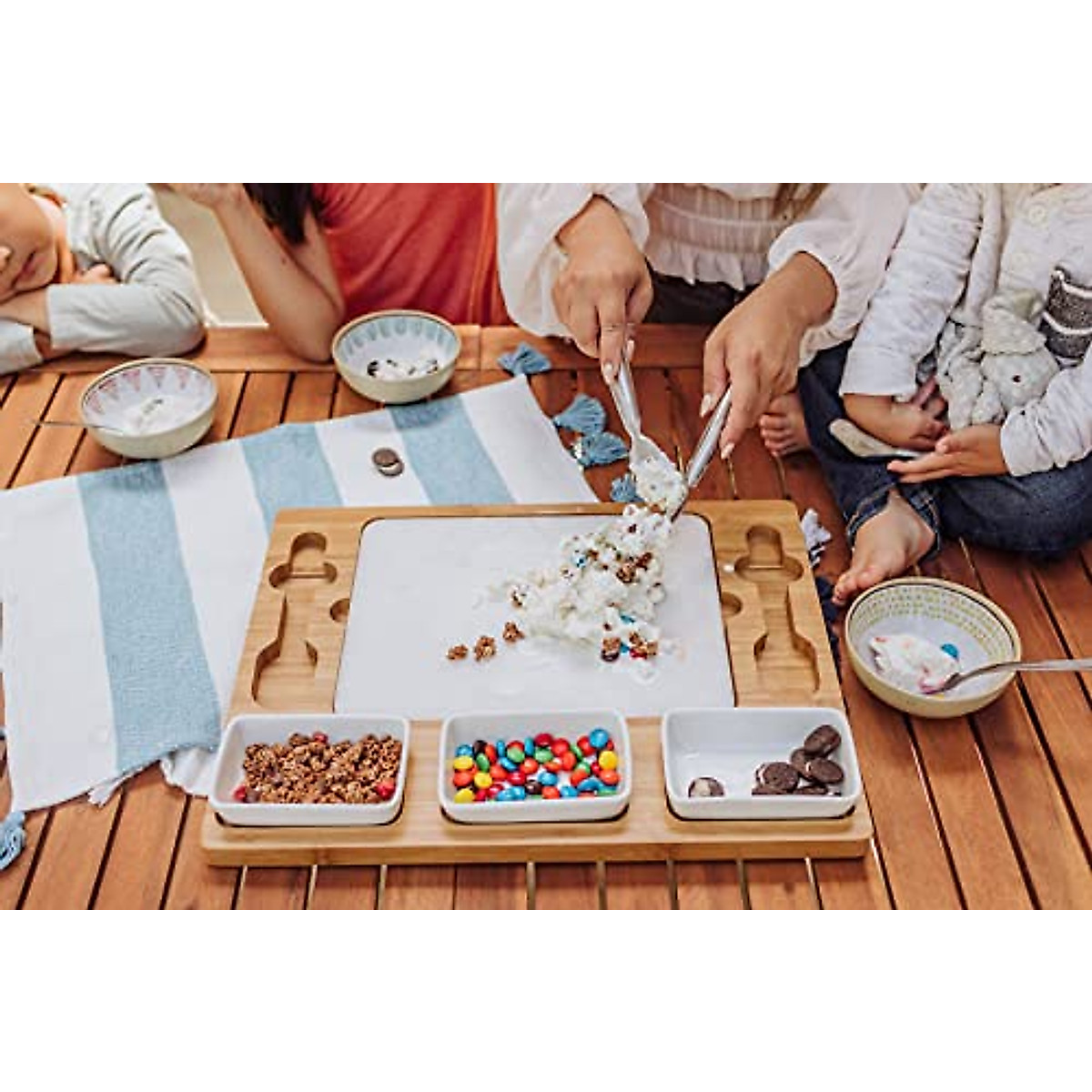 TOSCANA - a Picnic Time brand Parlor Ice Cream Mixing Set, Ice Cream Mixing Kit with Marble Ice Cream Slab and Mixing Spades, (Bamboo & Marble)