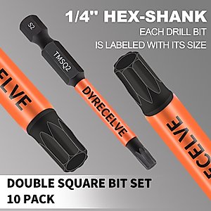 10-Pack 8 Point Star Bit - Professional 8 Point Torx Bit (Magnetic Heads & Hex Shank) - Double Square Bit Set Made of Premium S2 Alloy Steel - 8 Point Star Bit for Trailer - Sizes #1, #2 and #3