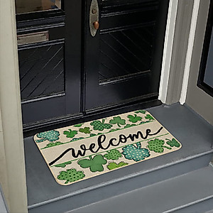 St Patricks Day Decorative Doormats, Seasonal Spring Welcome Green Lucky Shamrock Rugs Holiday Low-Profile Floor Mat Switch Mat for Indoor Outdoor 17 x 29 Inch DM051