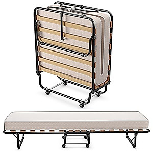 BestComfort Rollaway Bed with Mattress for Adults, Folding Guest Bed with Memory Foam Mattress, Portable Bed Rolling Cot Steel Frame Fold up Bed with Casters for Home Office, Made in Italy