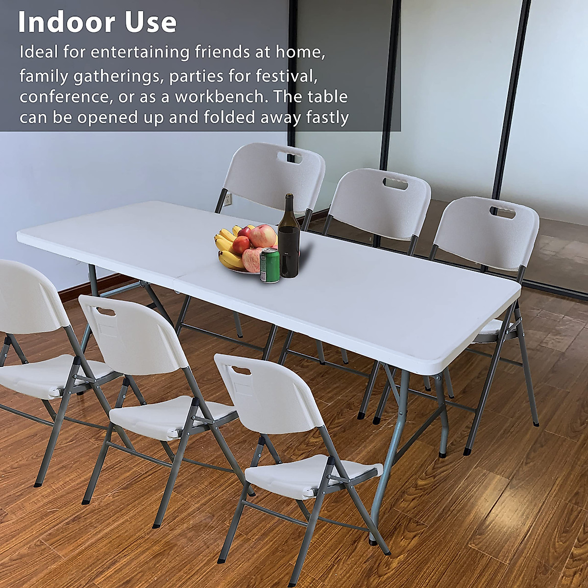 JingPieCle 6 Foot Folding Table 6ft Portable Plastic Picnic Table with Handle, Fold in Half Heavy Duty Utility Foldable Table, Indoor Outdoor 6' Folding Card Tables for Party, Dining