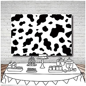 Art Studio Soft Fabric Cow Party Photography Backdrops Black and White Cows Farm Happy Birthday Photo Background 5x3FT Kids Baby Shower Banner Cake Table Decoration Studio Props