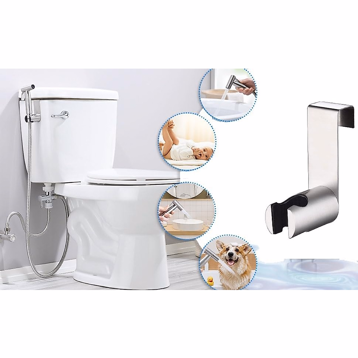 Handheld Bidet Sprayer for Toilet Portable Pet Shower Toilet Water Sprayer Seat Bidet Attachment Bathroom Stainless Steel Spray for Personal Hygiene (Hook)