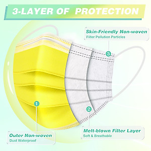 Disposable Face Masks, 50 Pack- 3 Layer Individually Wrapped Masks For Women, Men, Unisex Adults, Breathable Colorful Face Masks Disposable(5 Rainbow Colors)